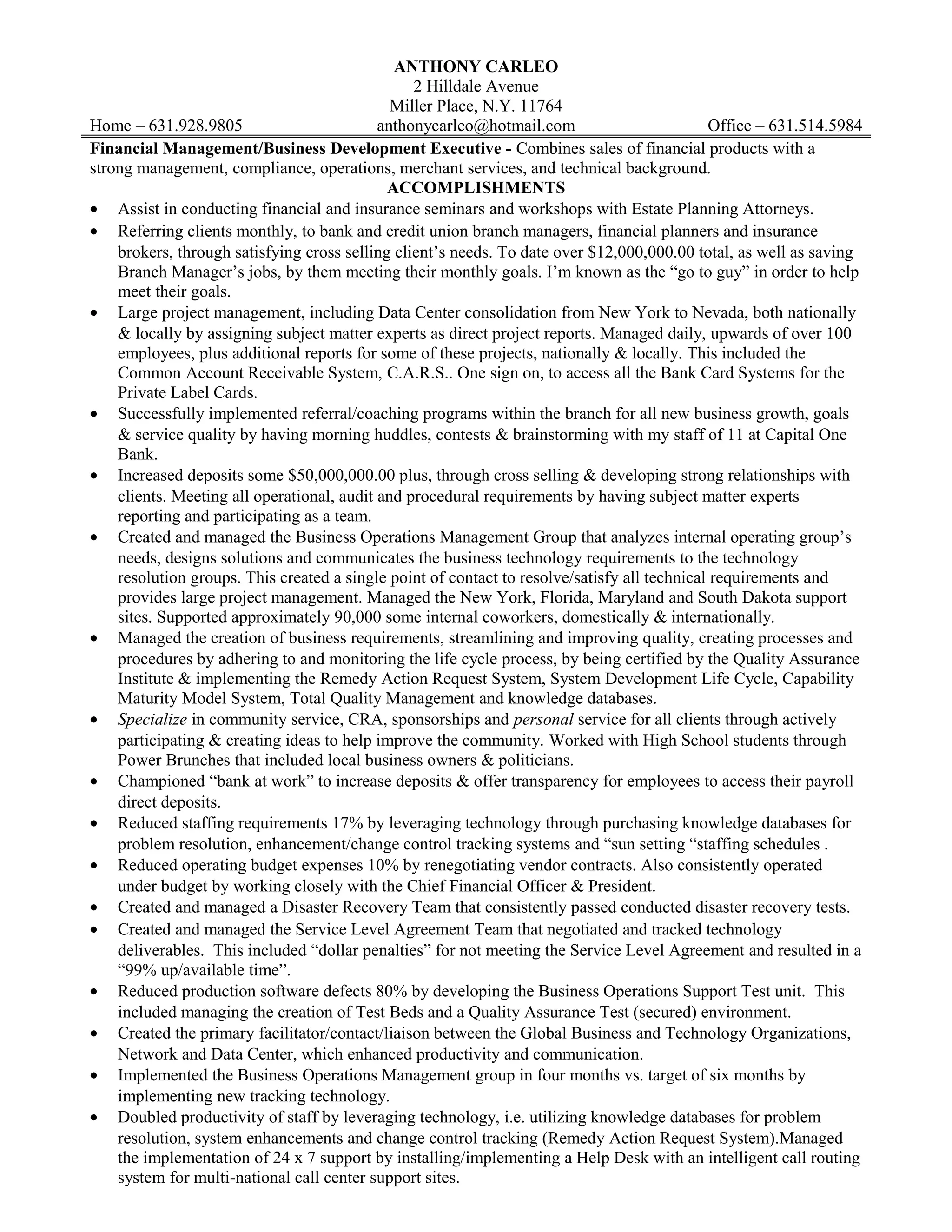 Anthony Carleo's Work Experience | DOC