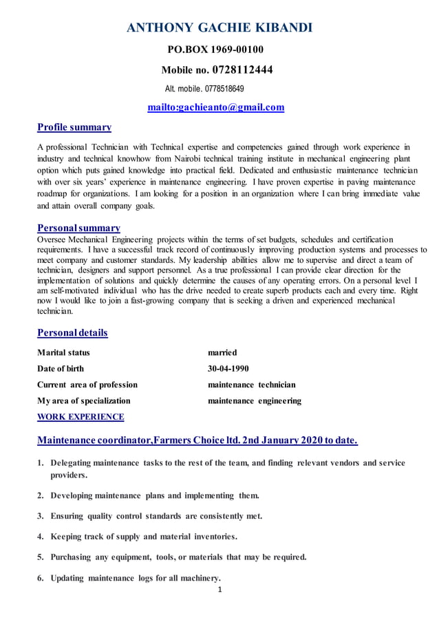 Anthony gachie c.v | PDF