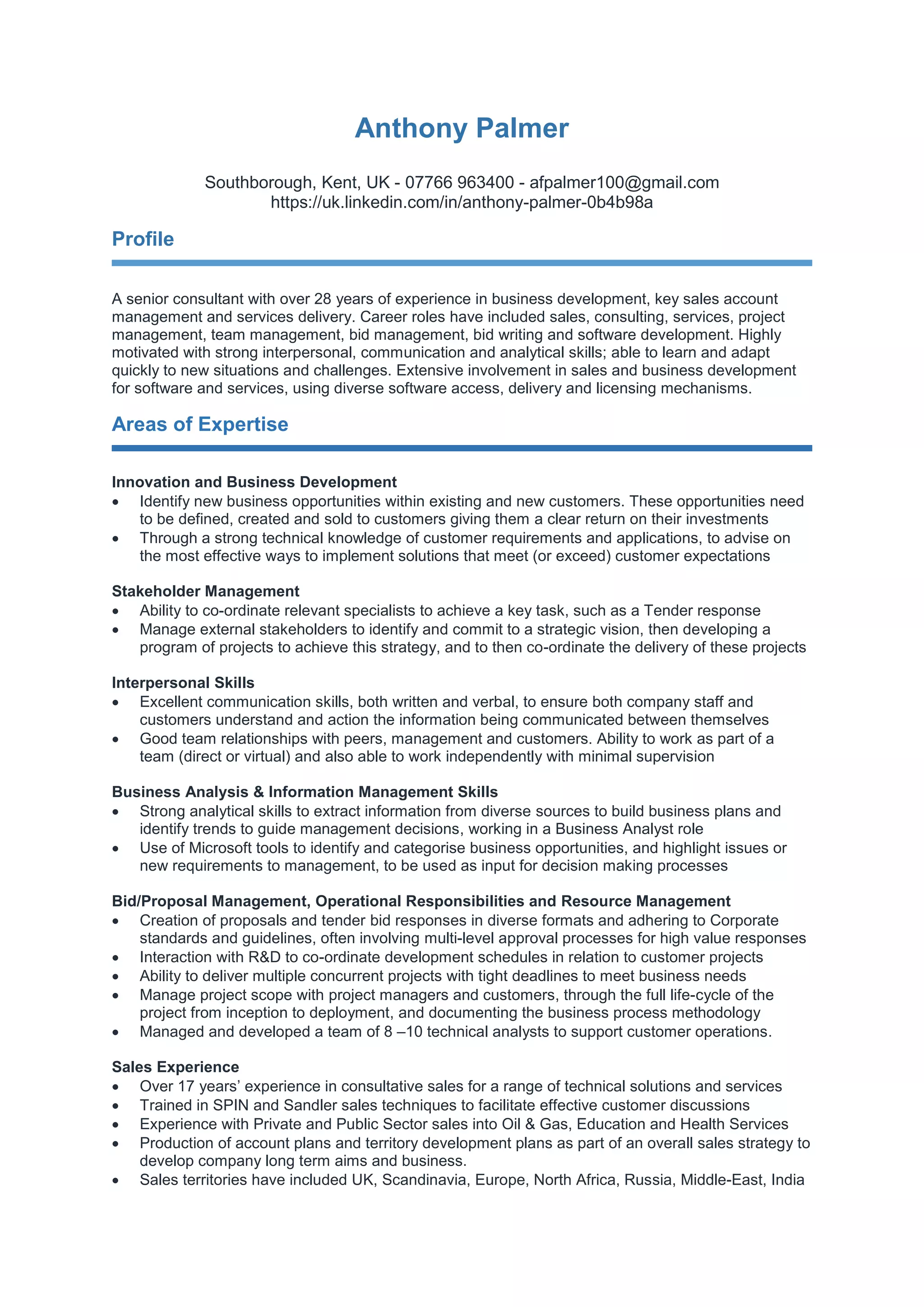 Anthony palmer cv general | PDF