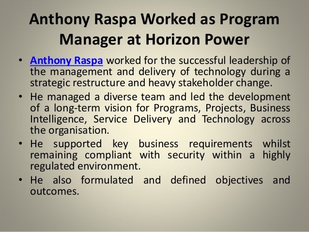 Anthony Raspa Has Earned a Reputation Within Environments That Demand ...
