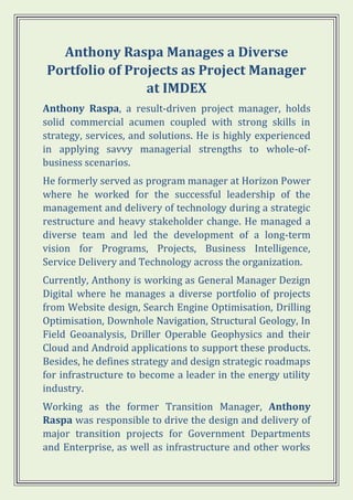 Anthony Raspa Manages a Diverse Portfolio of Projects as Project ...