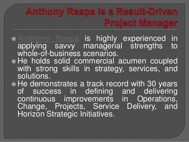 Anthony Raspa Optimised Project Outcomes Through Sound Solution Design ...