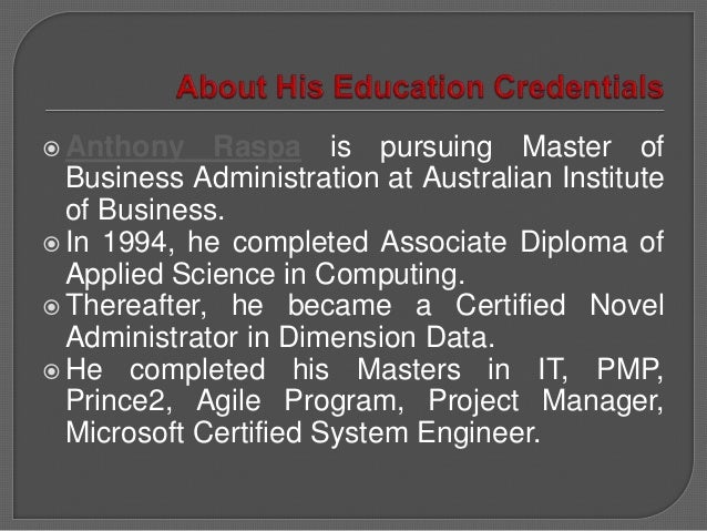 Anthony Raspa Optimised Project Outcomes Through Sound Solution Design ...