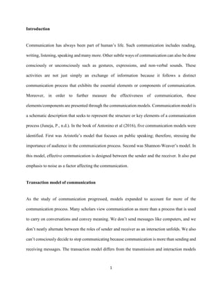 the two models of the communication process | DOCX | Dating | Family ...