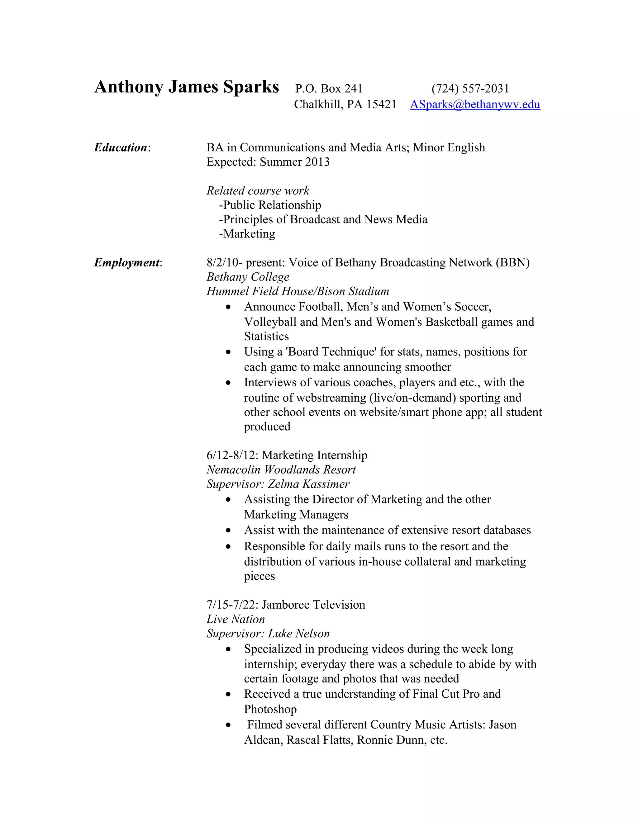 Anthony Sparks' Resume | DOC