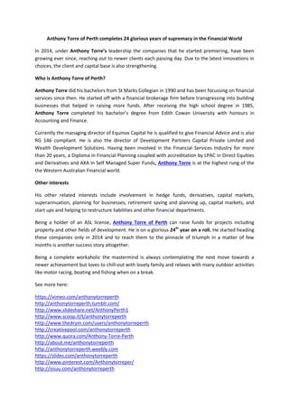 Anthony torre of perth completes 24 glorious years of supremacy in the ...