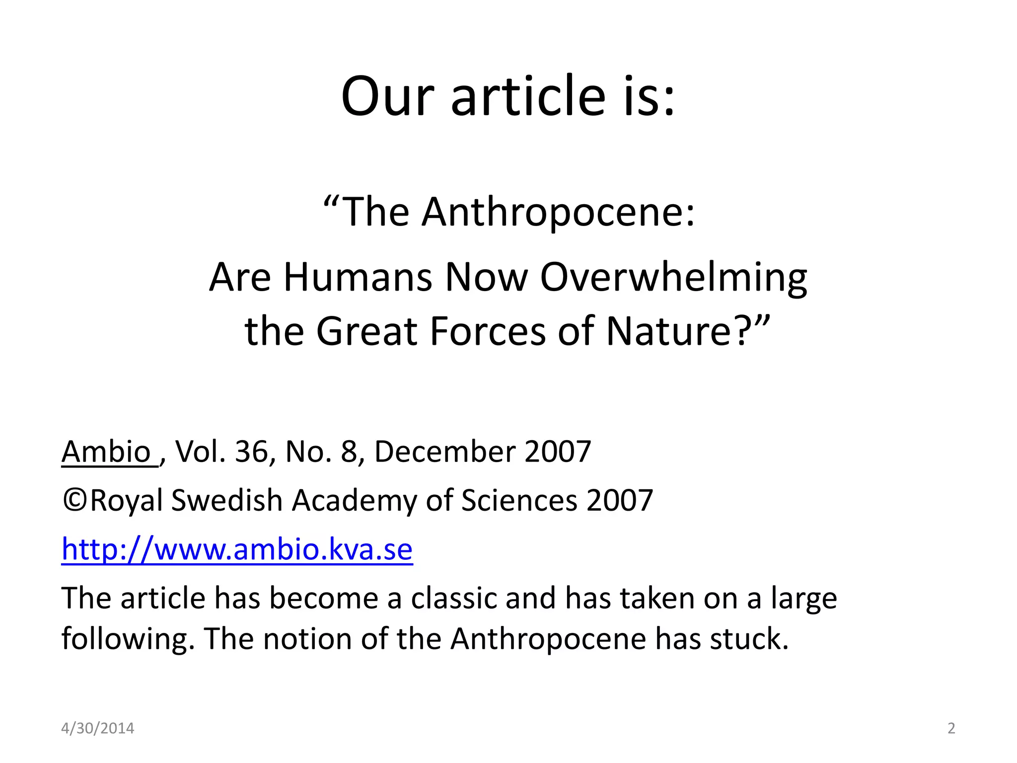 Anthropocene overview | PPTX
