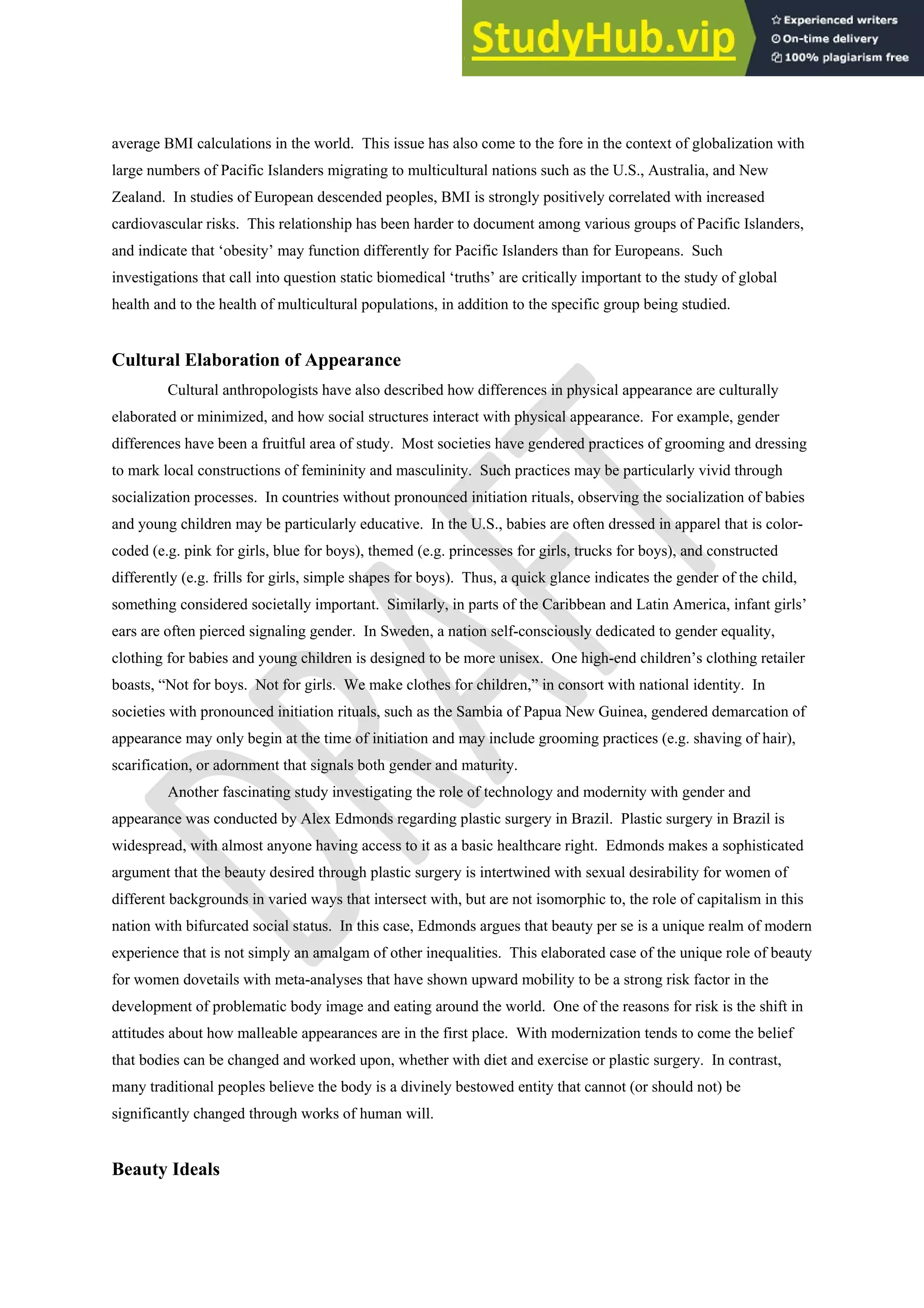 Anthropological Perspectives On Human Appearance And Body Image | PDF ...