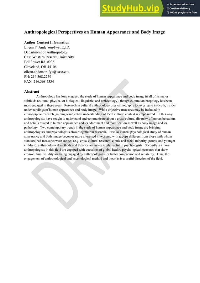 Anthropological Perspectives On Human Appearance And Body Image | PDF ...