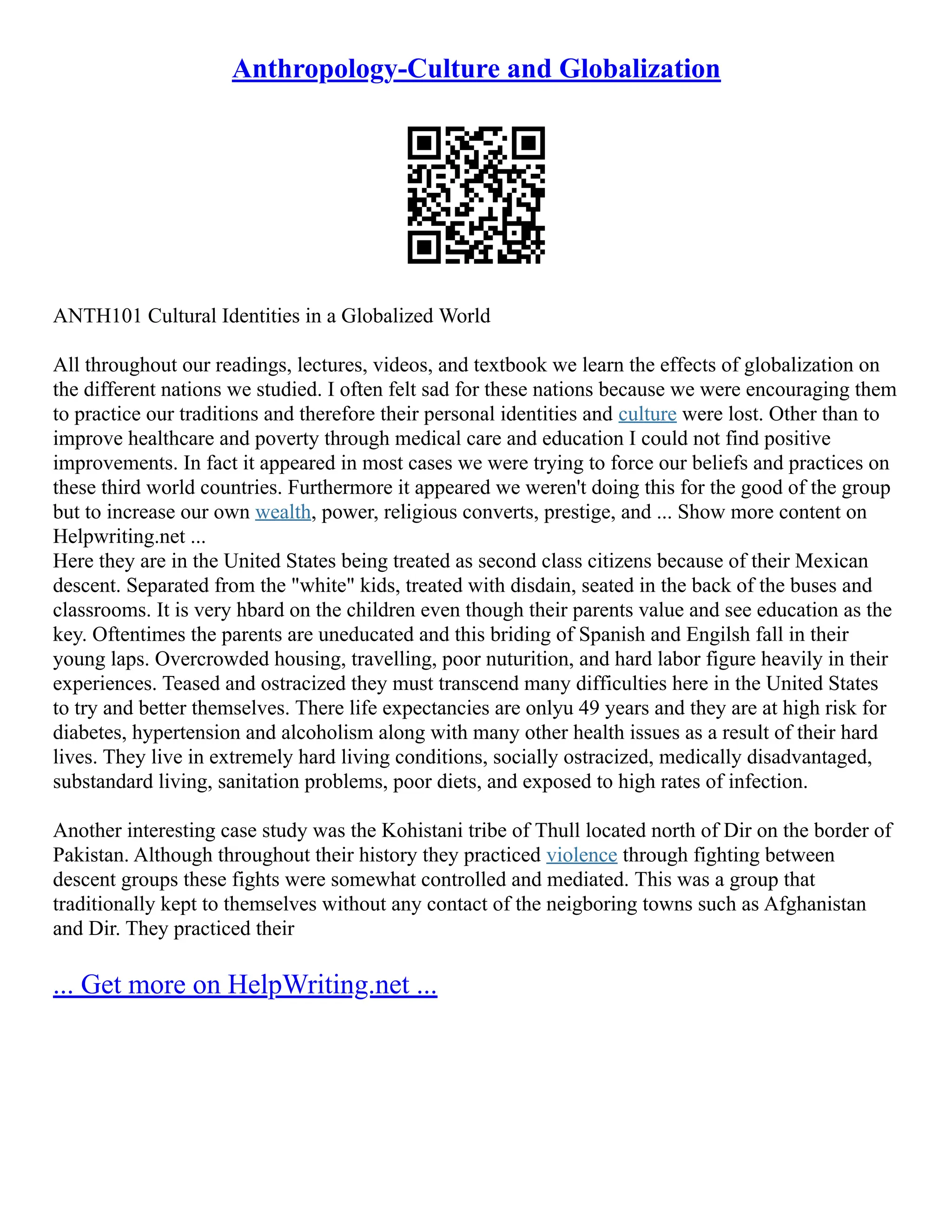 Anthropology-Culture And Globalization | PDF