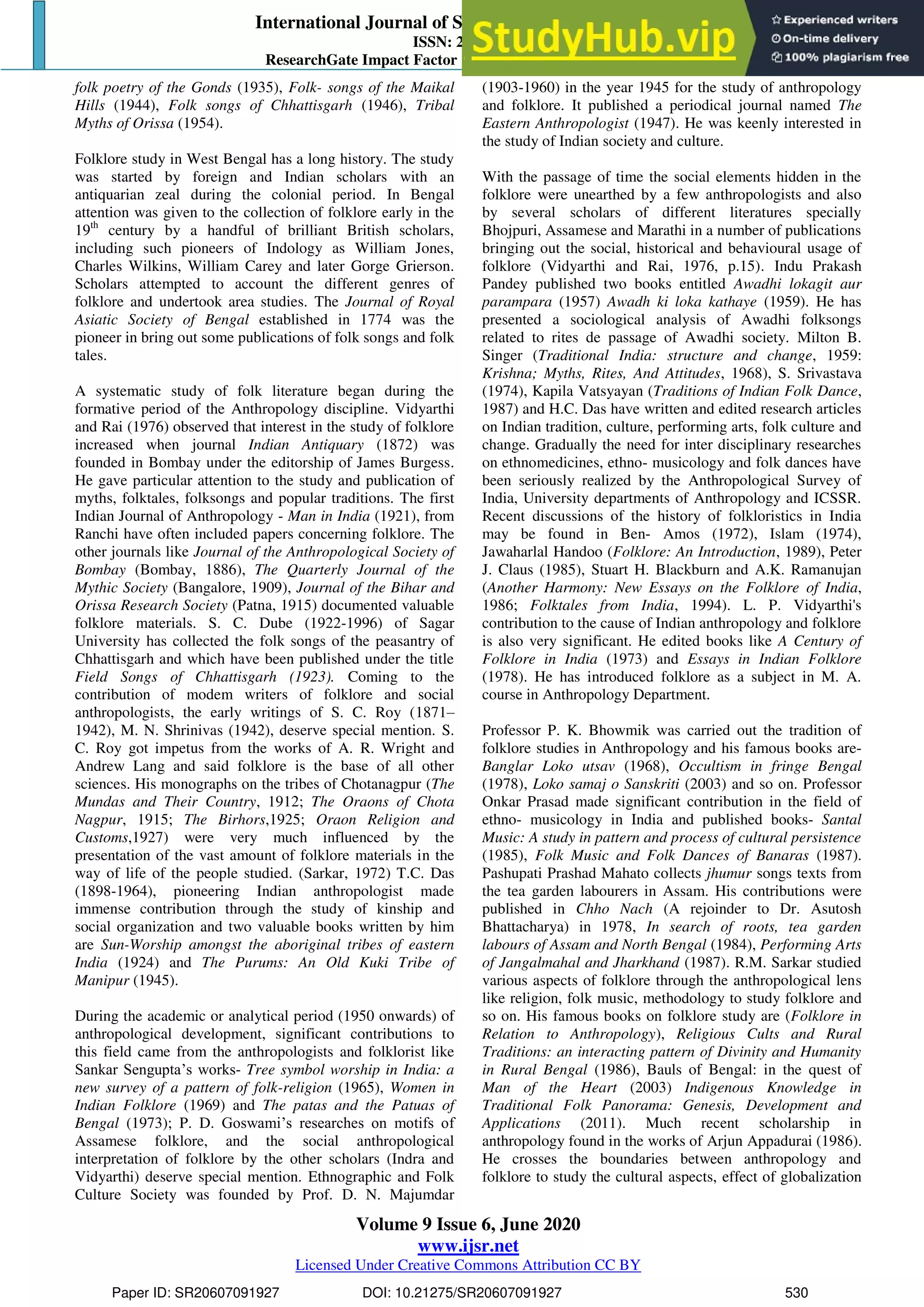 Anthropology And Folklore Studies In India An Overview | PDF