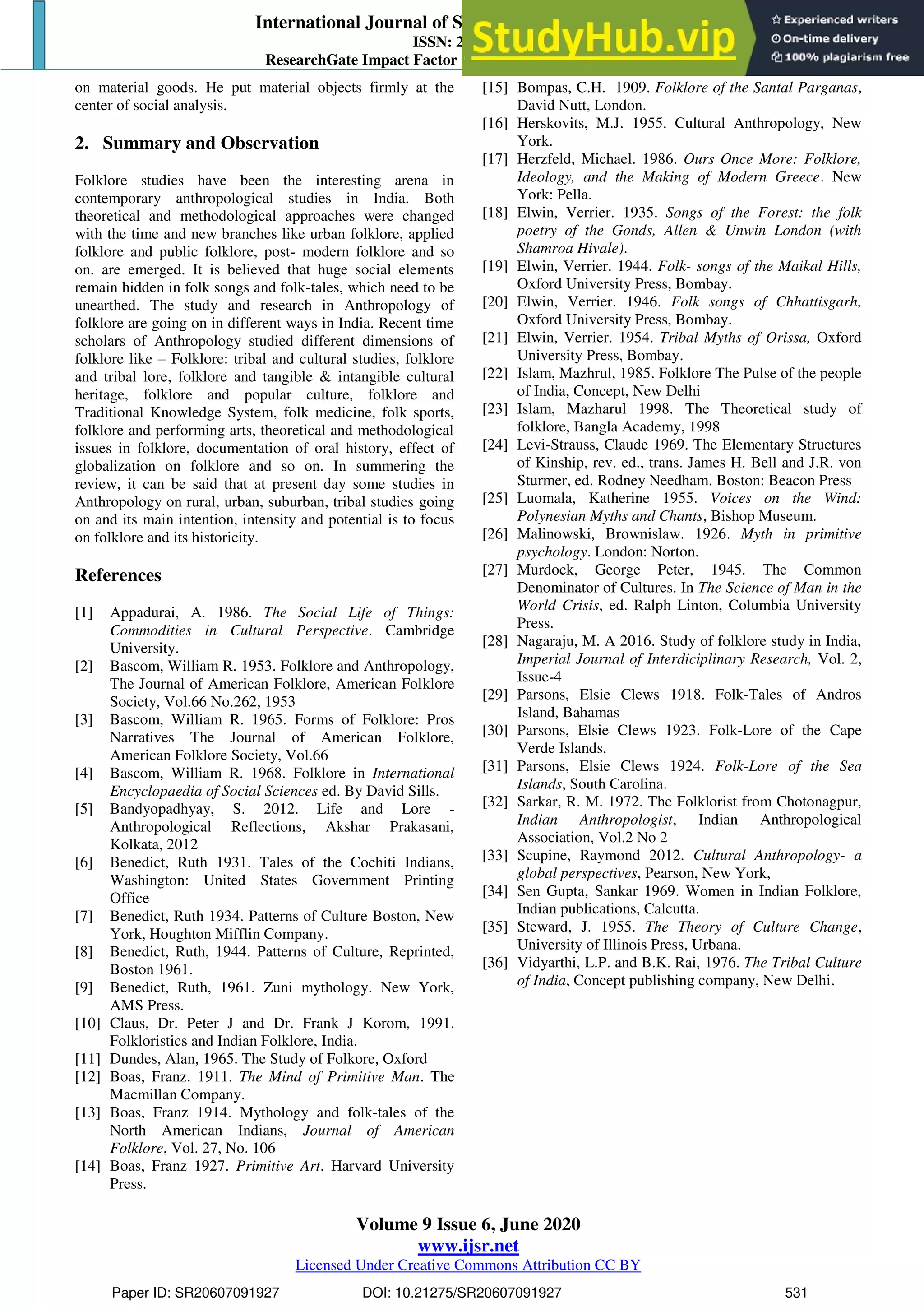 Anthropology And Folklore Studies In India An Overview | PDF