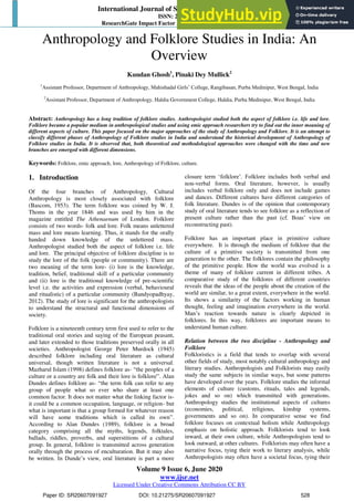 Anthropology And Folklore Studies In India An Overview | PDF | Science