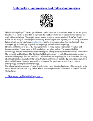 Anthropology Is A Study Of Humankind | PDF