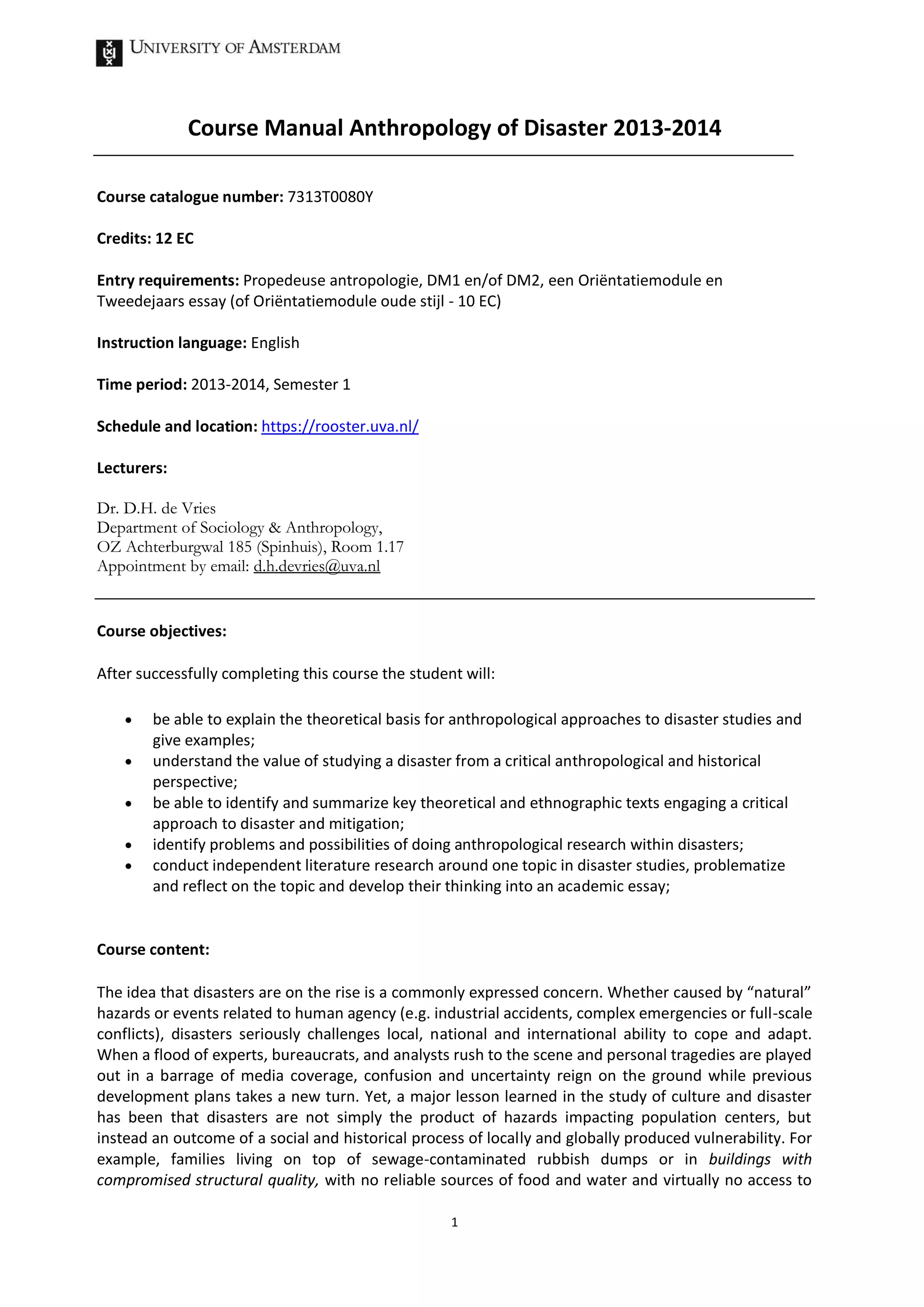 Anthropology of disaster 2013 14 | PDF