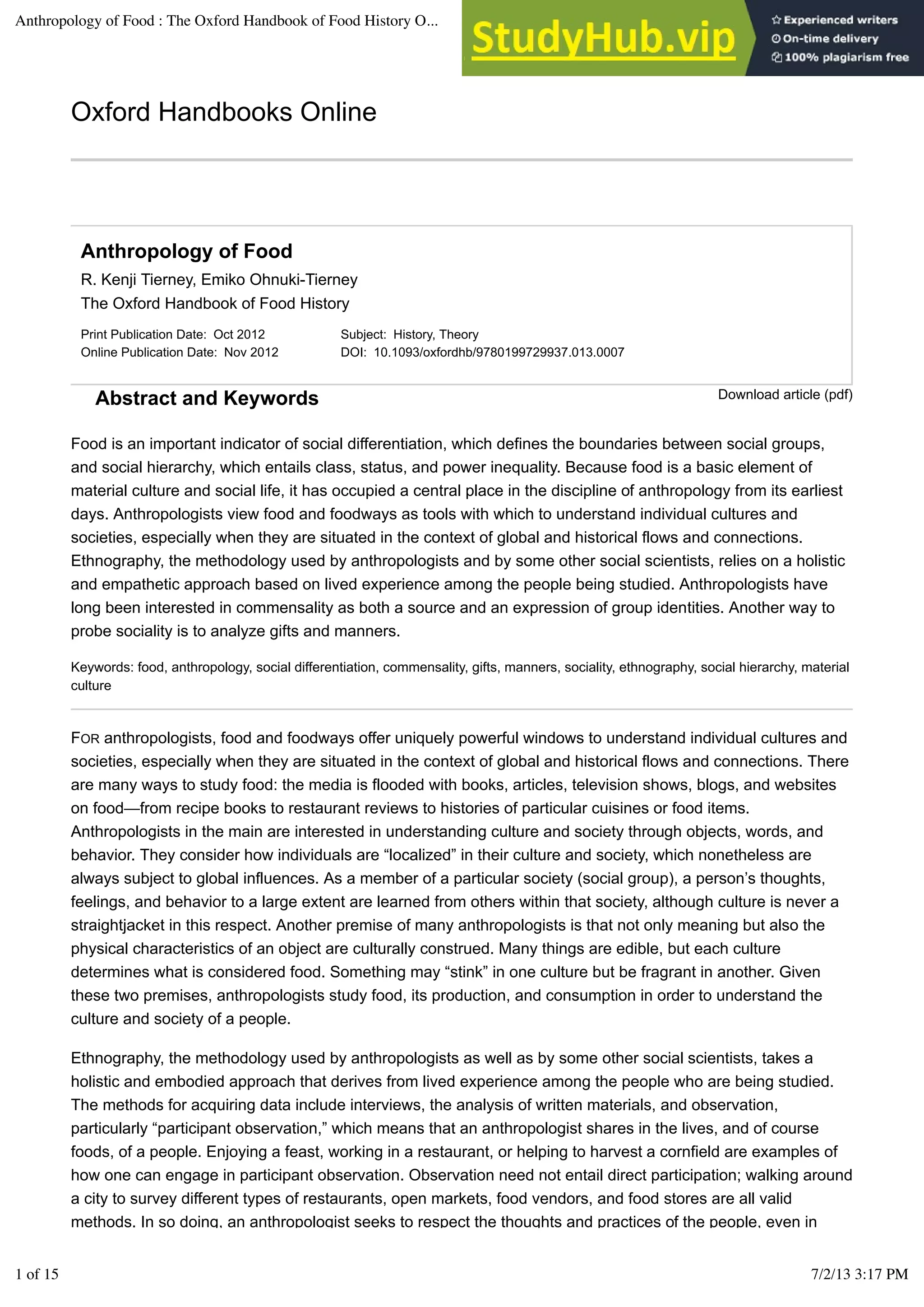 Anthropology Of Food 2012 | PDF