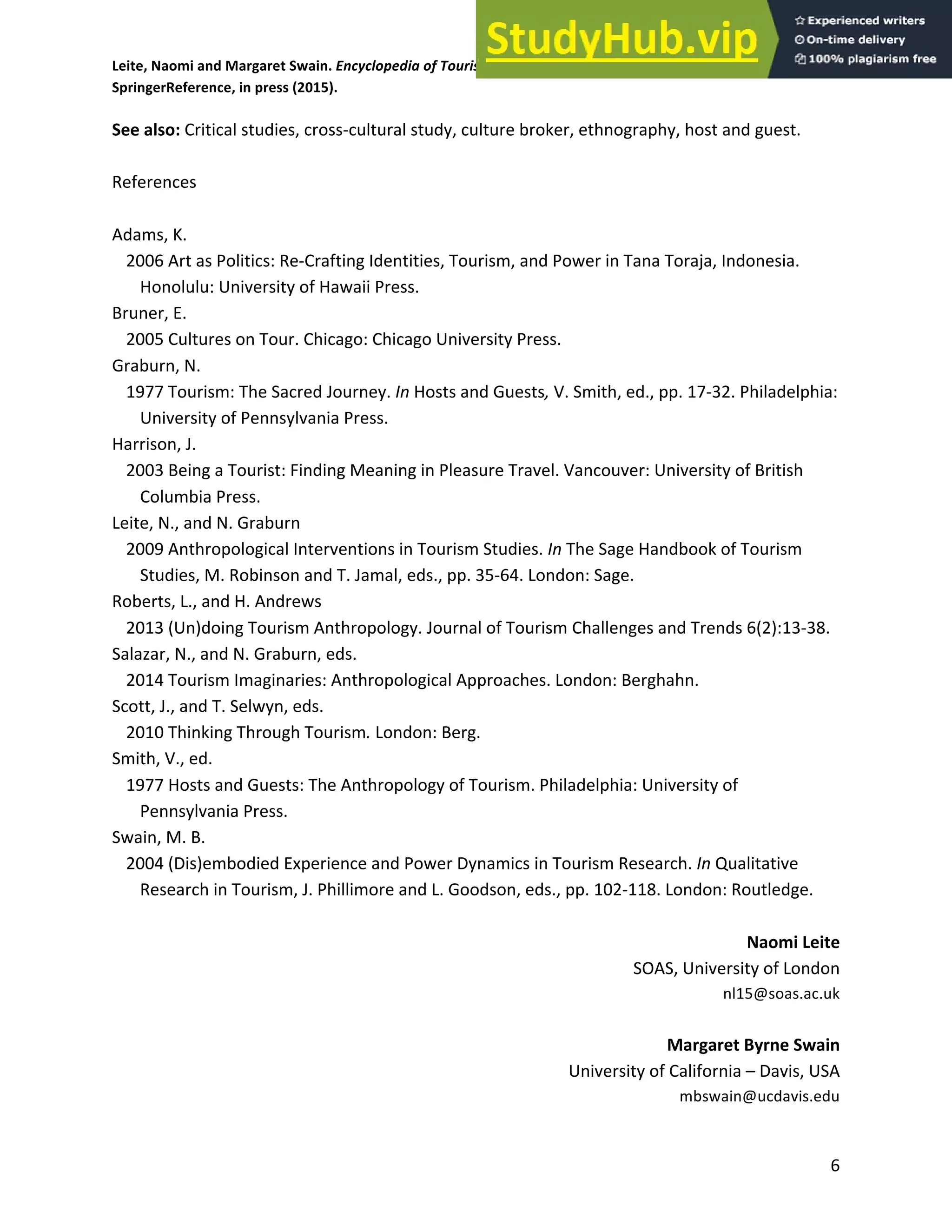 Anthropology Of Tourism (Encyclopedia Entry) | PDF