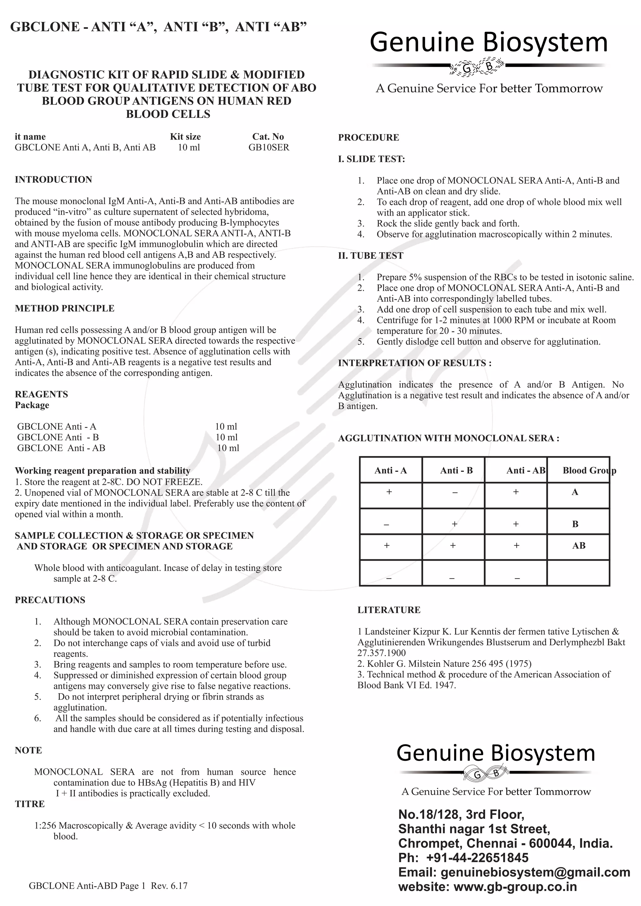 Anti ABD Blood Grouping Reagents Manufacturer | PDF