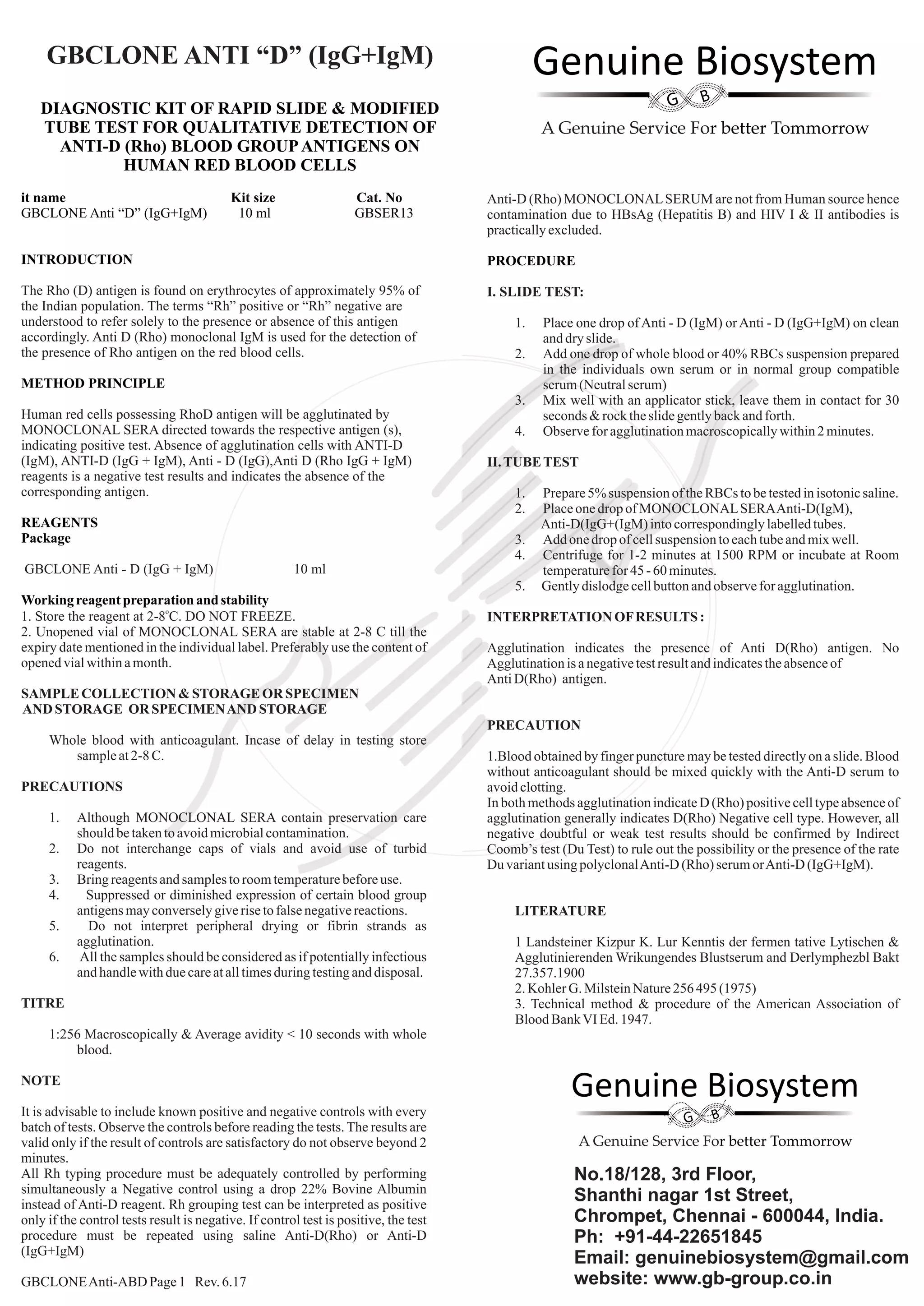 Anti ABD Blood Grouping Reagents Manufacturer | PDF