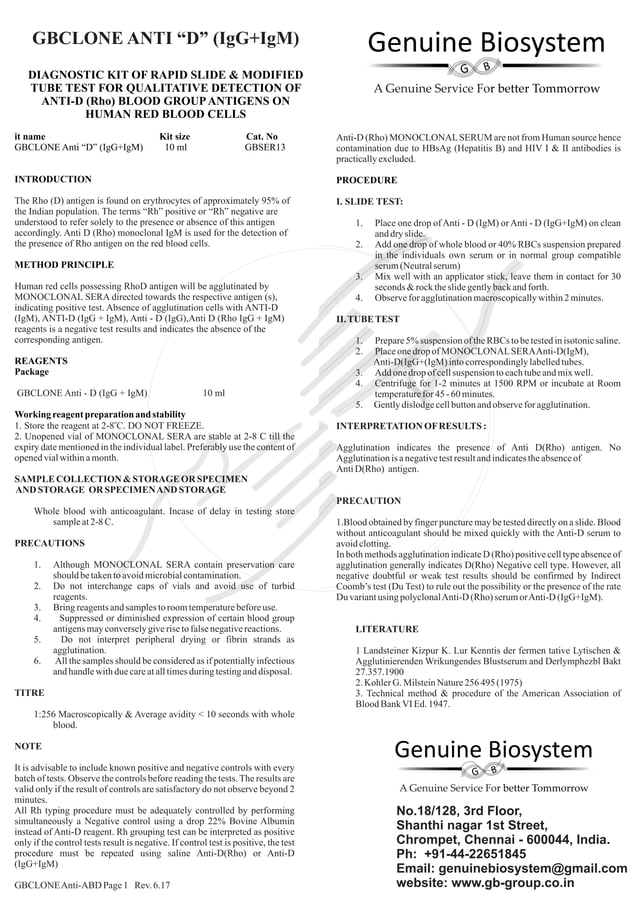 Anti ABD Blood Grouping Reagents Manufacturer | PDF