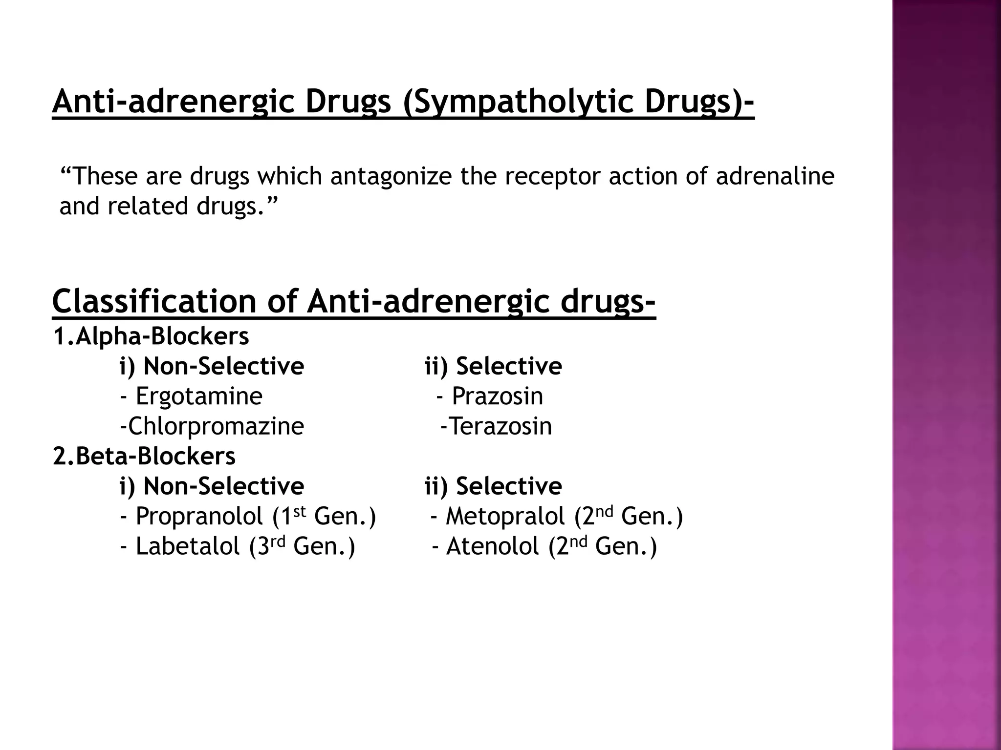 Anti adrenergic drugs notes for d.pharmacy (pharmacology) | PPTX