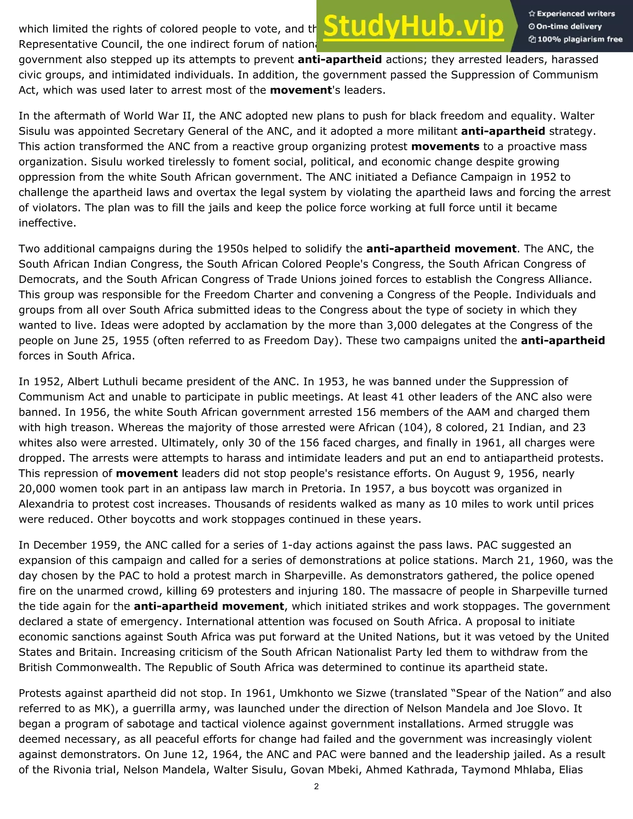 Anti-Apartheid Movement | PDF