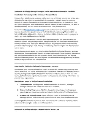 Antibiofilm Technology Dressings Driving the Future of Pressure Ulcer and Burn Treatment | PDF