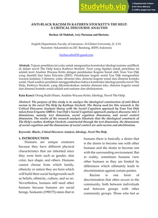 Anti-Black Racism In Kathryn Stockett S The Help A Critical Discourse ...
