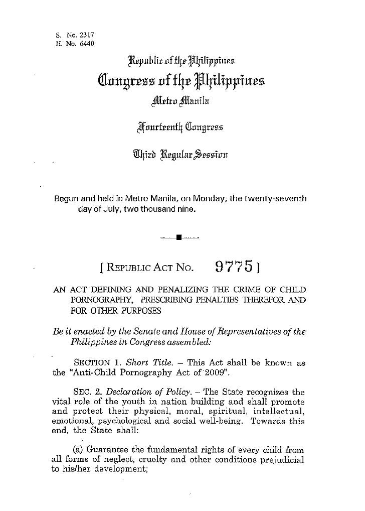 R.A. No. 9775 - Anti-Child Pornography Act of 2009