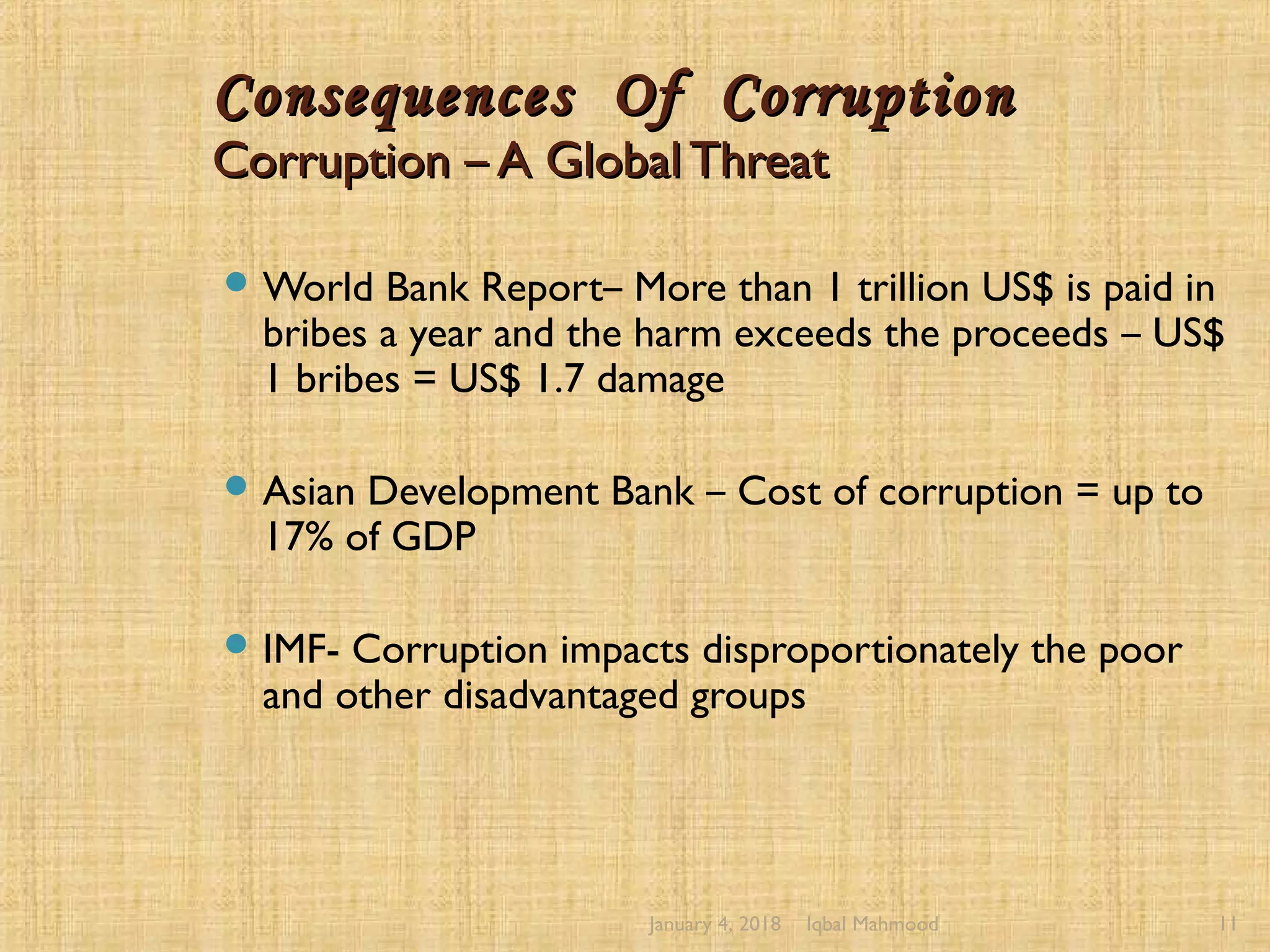 Anti corruption and integrity - causes and consequence | PPT