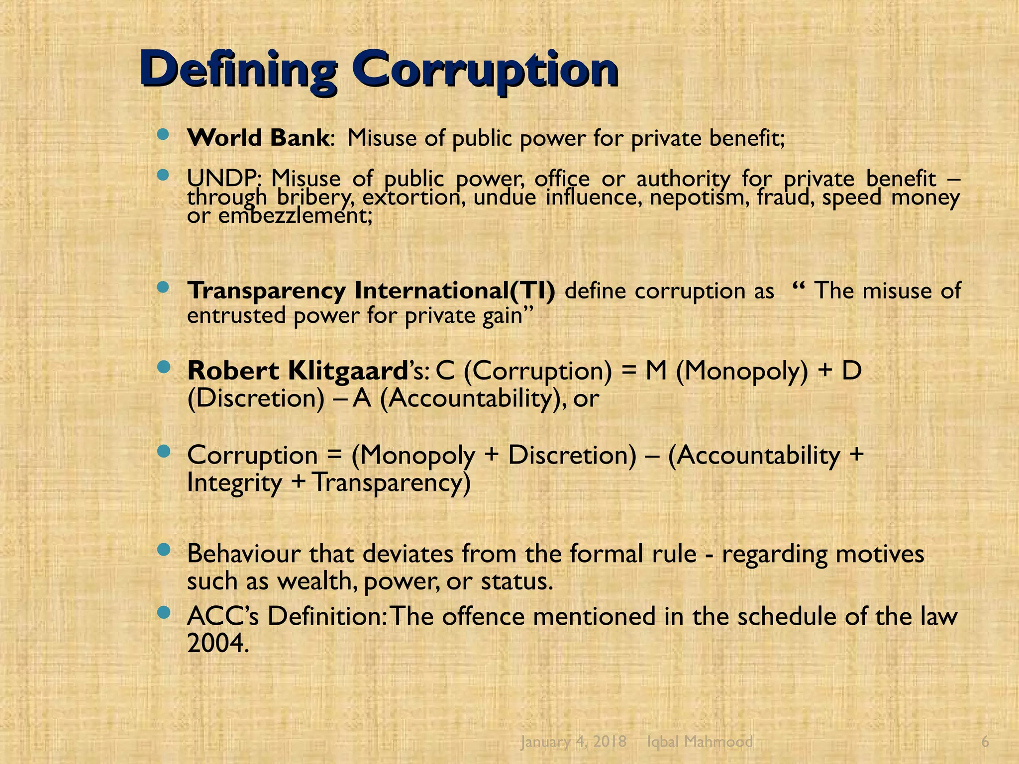 Anti corruption and integrity - causes and consequence | PPT