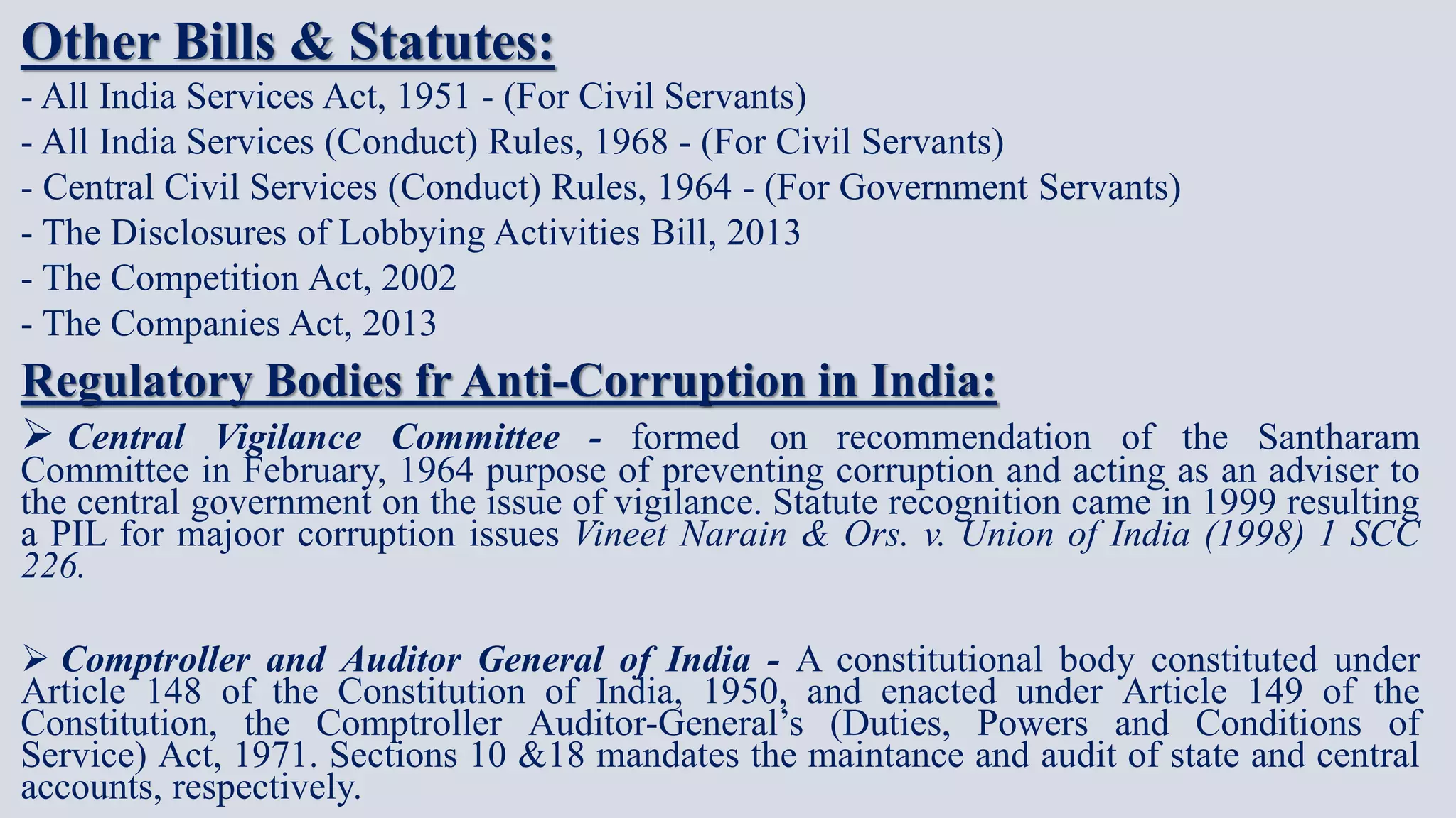 Anti corruption laws in india-ppt as on 25.02.2018