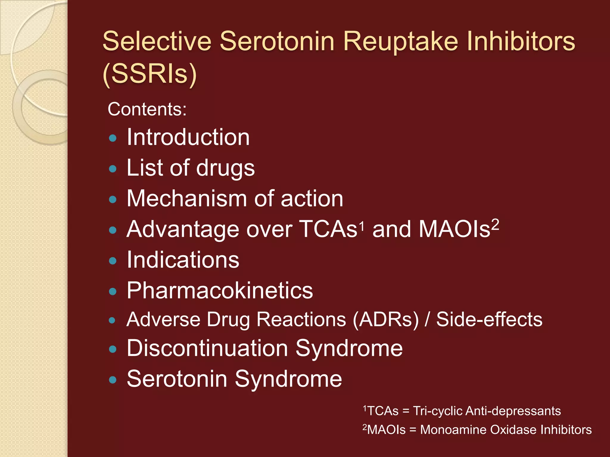 Anti-depressants - Selective Serotonin Re-uptake Inhibitors (SSRIs) | PPTX