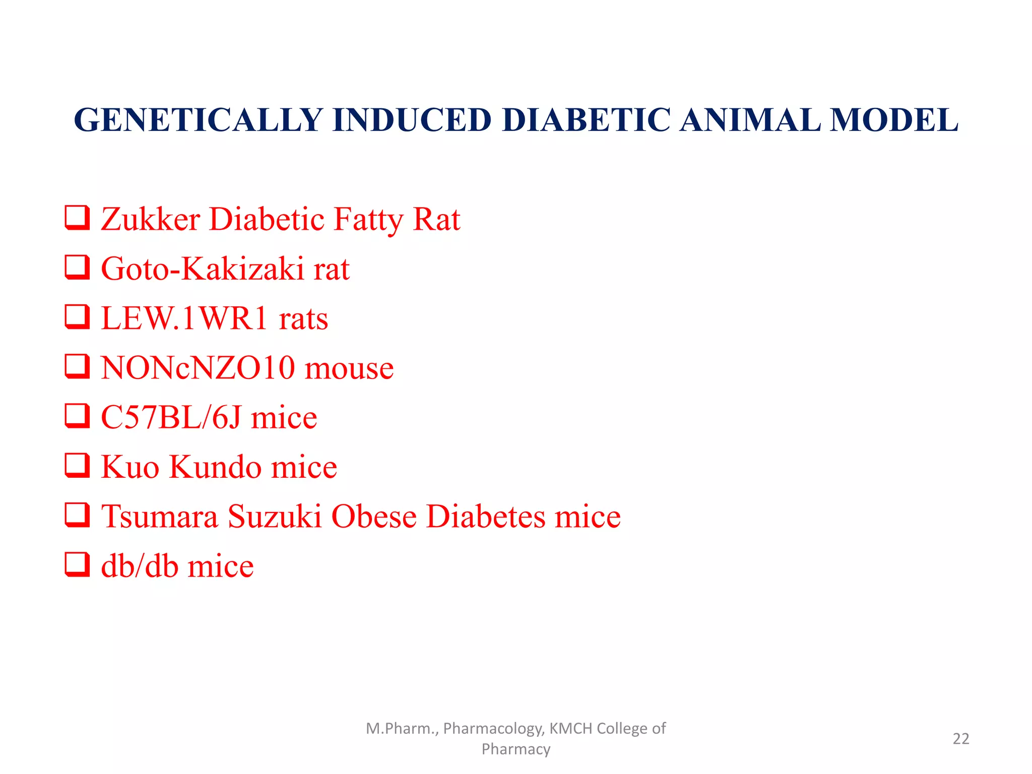 ANIMAL MODELS FOR BIOLOGICAL SCREENING OF ANTI-DIABETIC DRUGS | PPTX