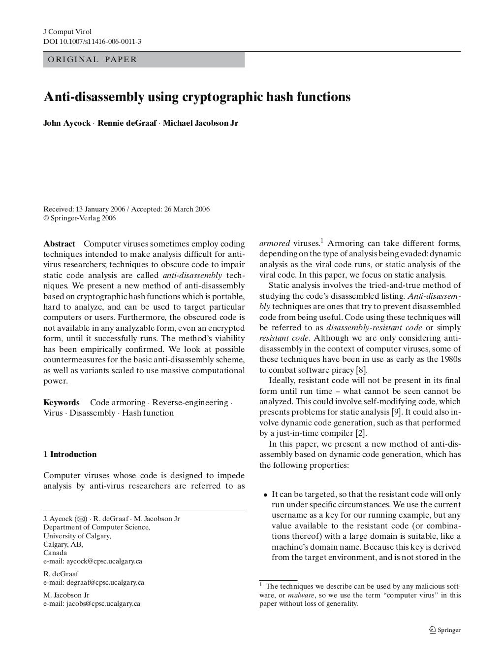 Anti disassembly using cryptographic hash functions | PDF | Antivirus Software | Computer ...