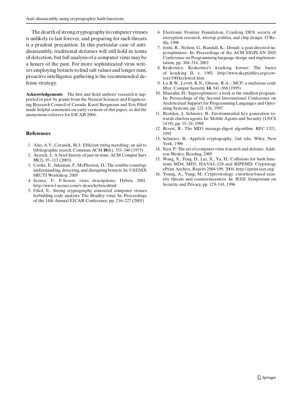 Anti disassembly using cryptographic hash functions | PDF | Antivirus Software | Computer ...