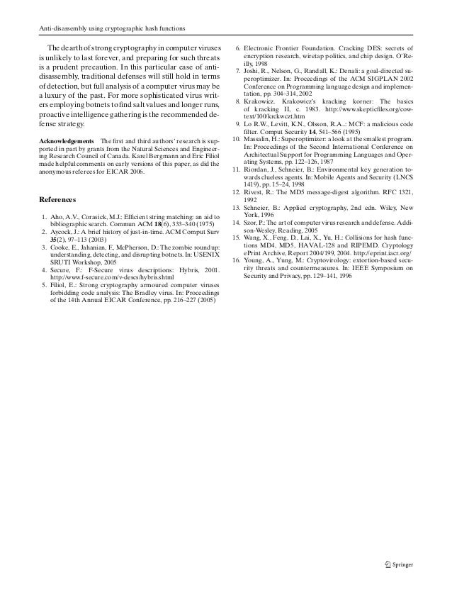 Anti disassembly using cryptographic hash functions | PDF | Antivirus Software | Computer ...