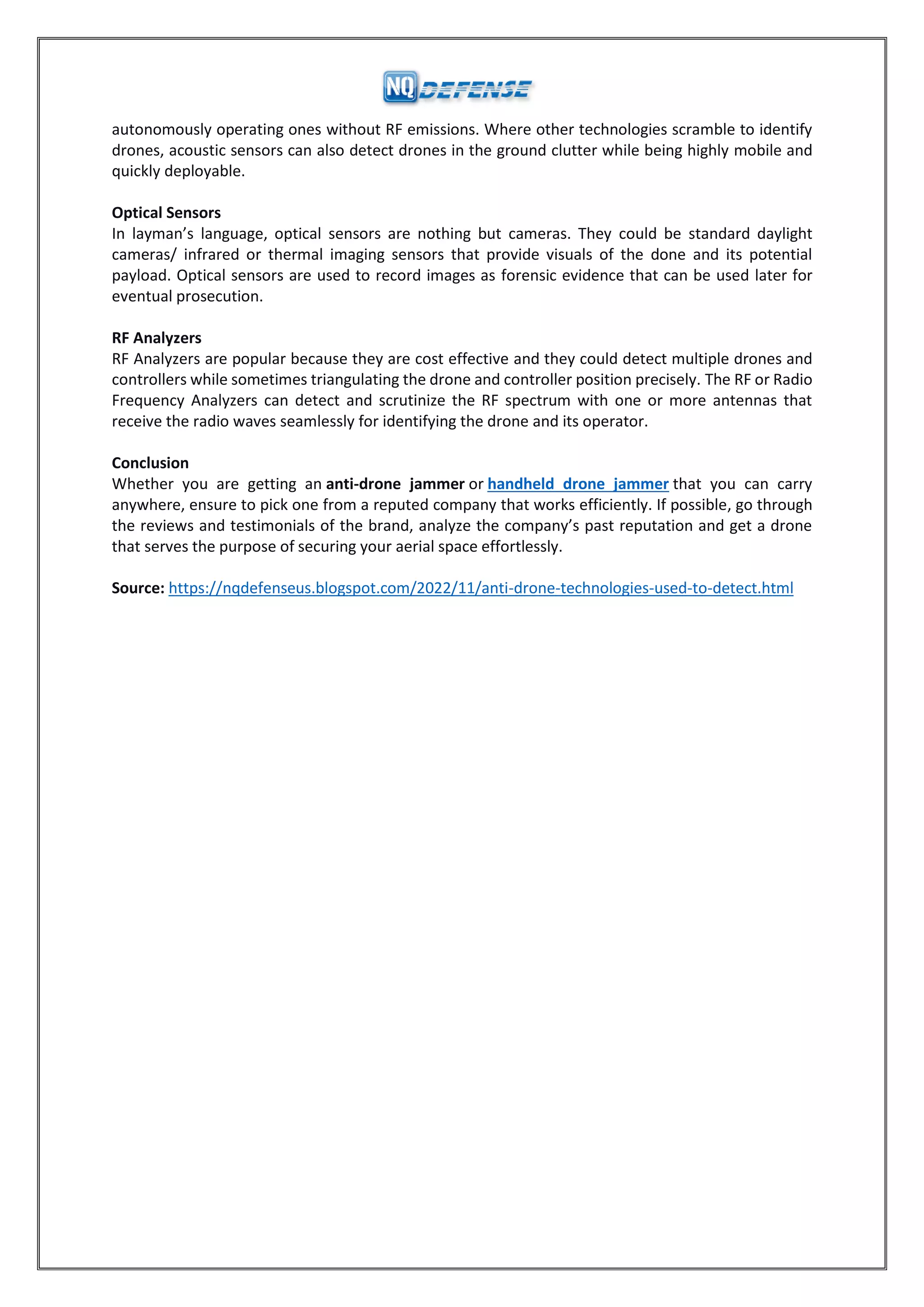 Anti-drone Technologies Used to Detect and Stop Drones | PDF