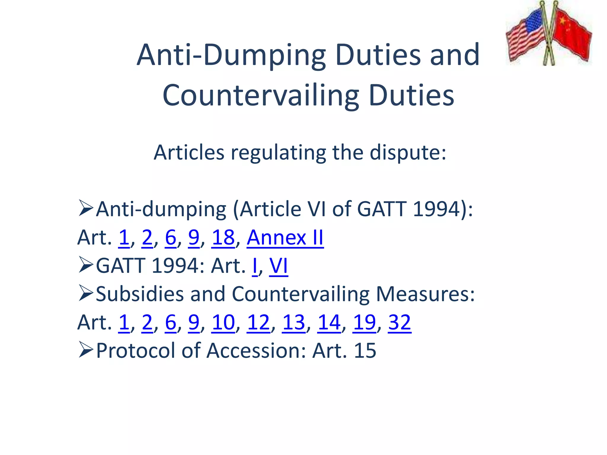 WTO Anti-Dumping and Countervailing Duties/China vs US | PPT