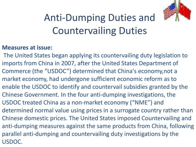 WTO Anti-Dumping and Countervailing Duties/China vs US | PPT
