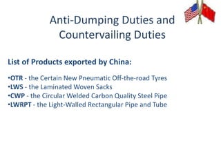 WTO Anti-Dumping and Countervailing Duties/China vs US | PPT