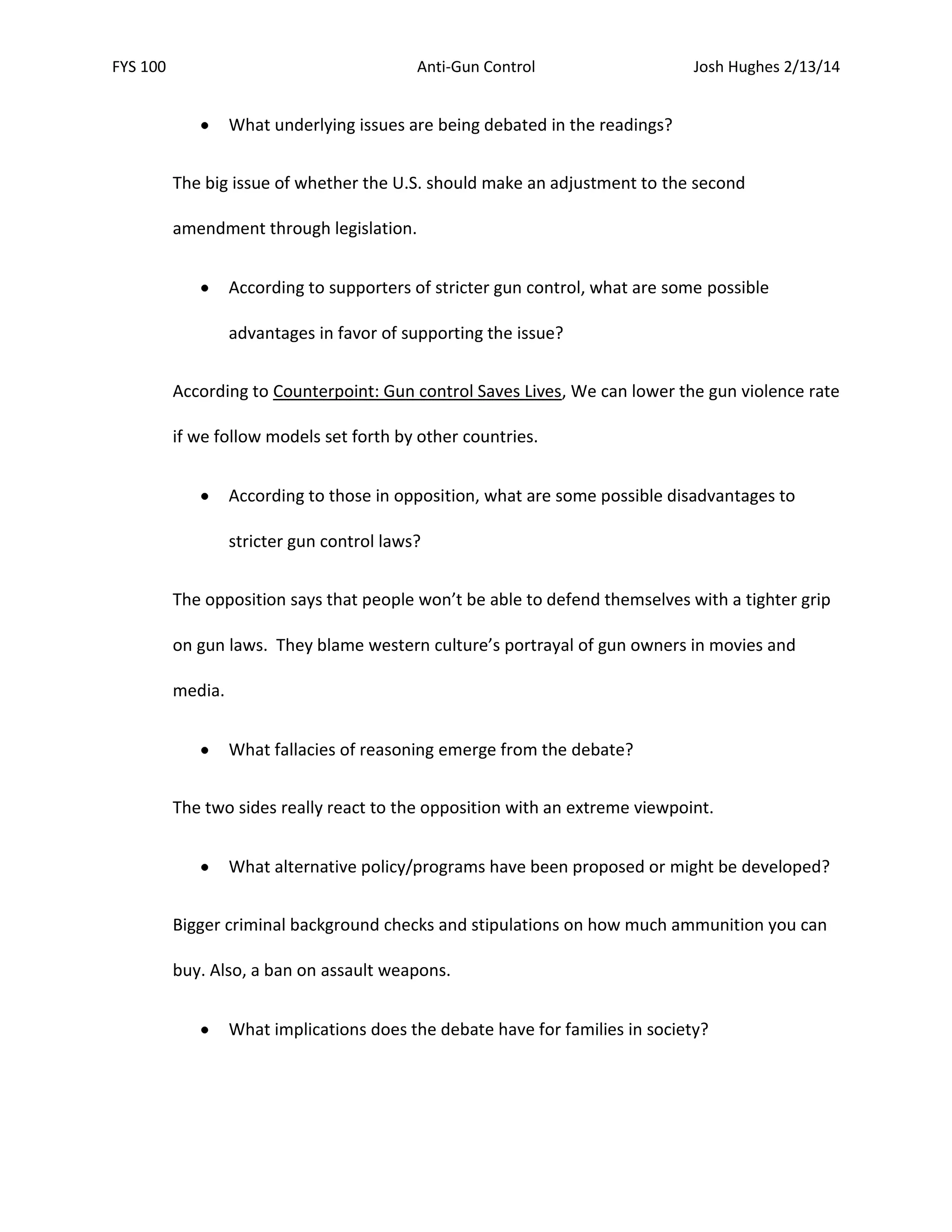 Anti gun control paper josh hughes | DOCX | Arms & Ammunition ...