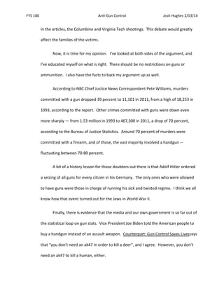 Anti gun control paper josh hughes | DOCX | Arms & Ammunition ...