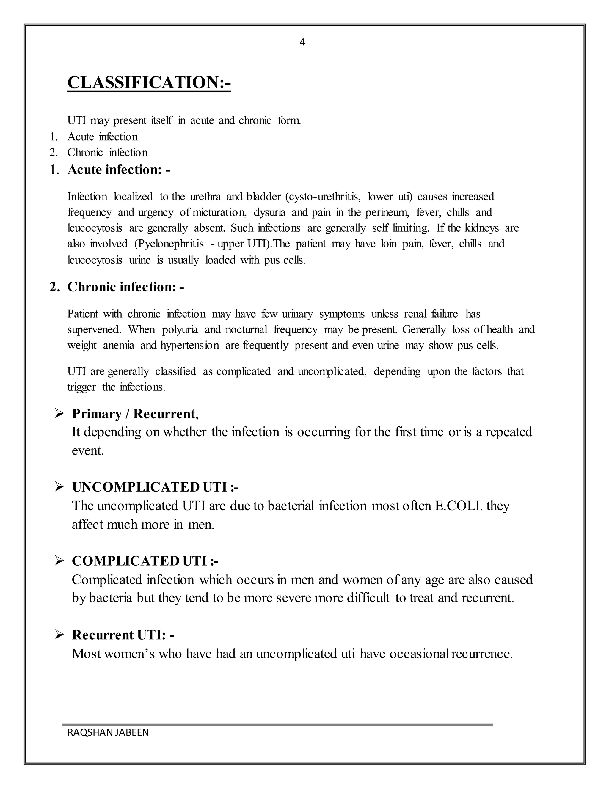 URINARY TRACK INFECTION - DOC | PDF