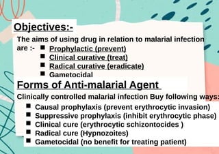 Anti-malarial agent are the class of Anti-protozoal agent which are use ...