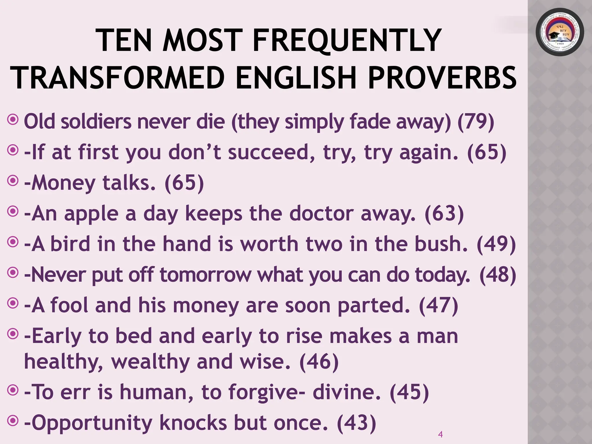 Anti-proverbs, Power-point presentation for English students | PPTX