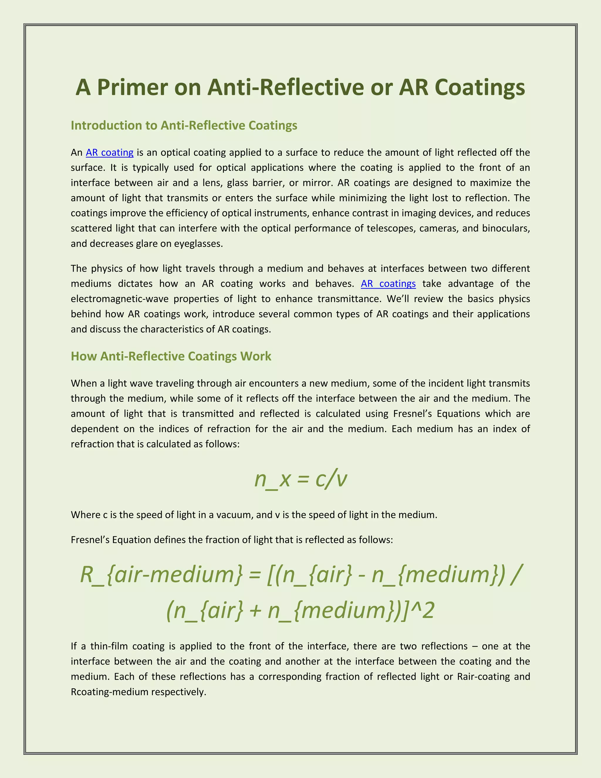 Anti reflective coatings | PDF