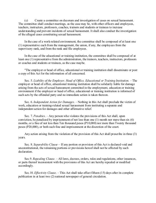 Anti Sexual Harassment Law (RA 7877)