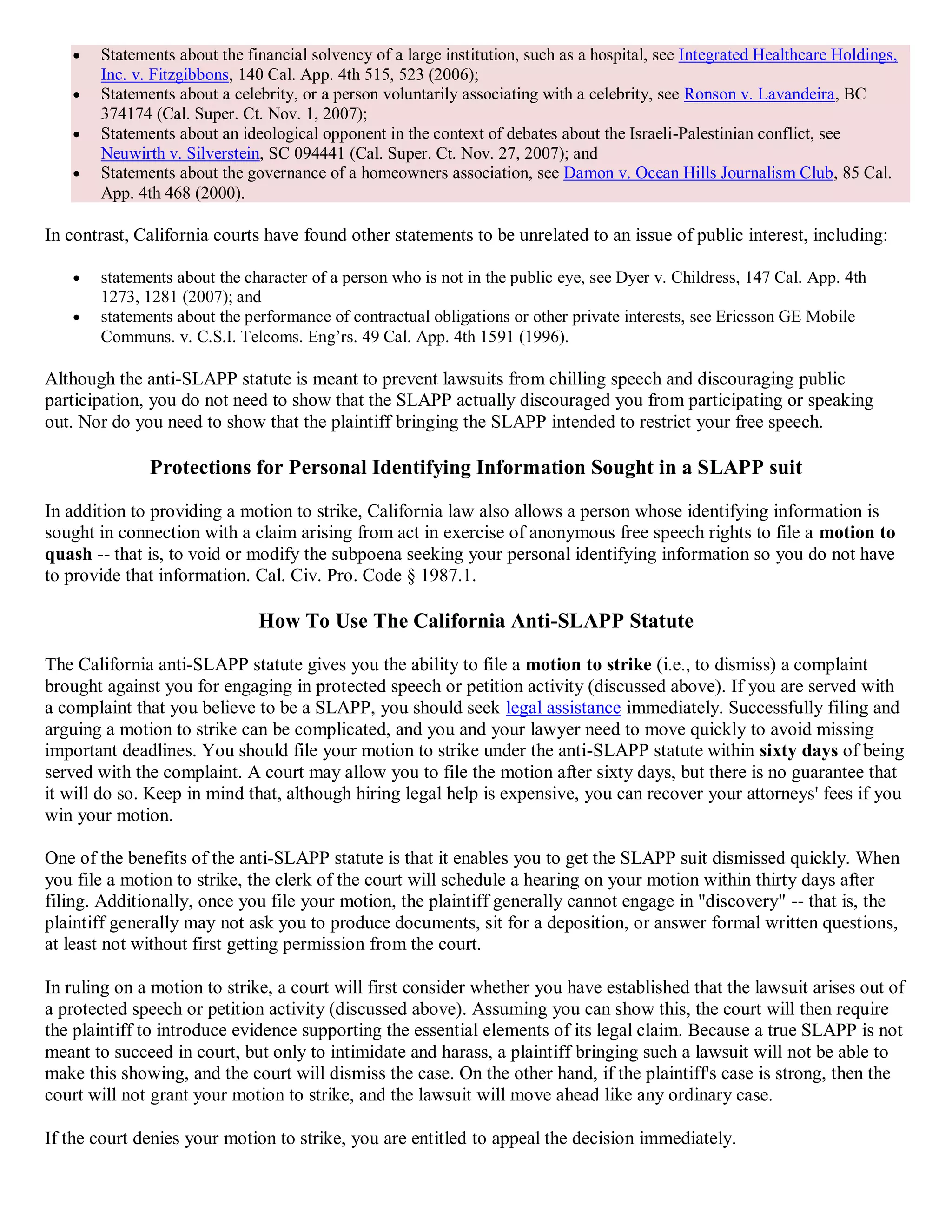 Anti slapp law of california | PDF