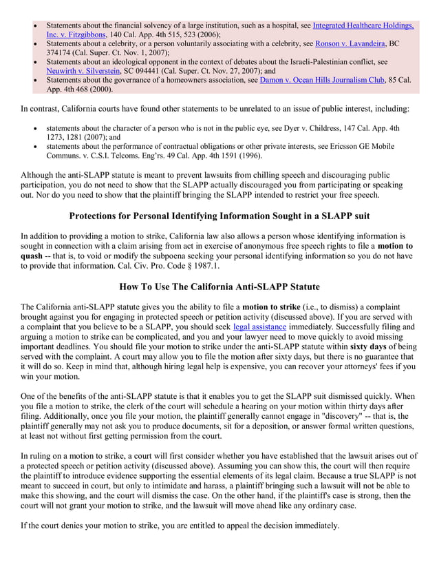 Anti slapp law of california | PDF
